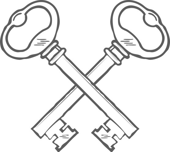 Two crossed antique keys and sword medieval Vector Image