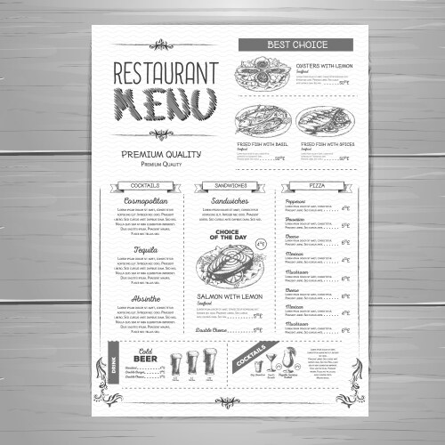 Hand drawing restaurant menu design Royalty Free Vector