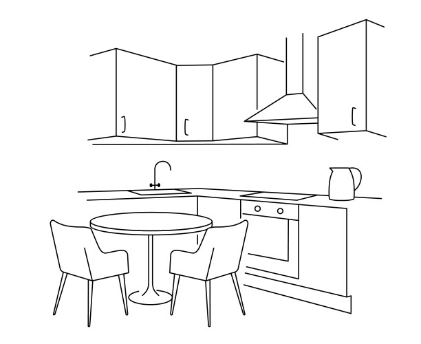 Linear sketch interior kitchen line home Vector Image
