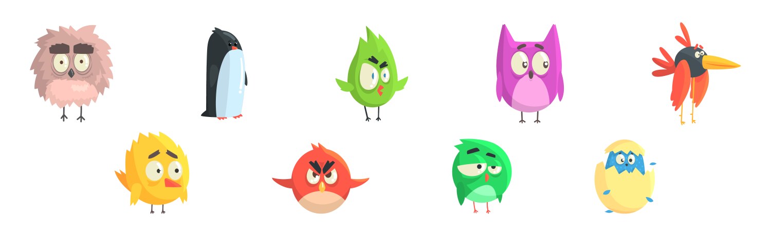 Funny bird comic flying creature with big eyes Vector Image