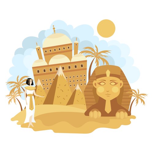 Egypt landmarks cartoon banner cairo buildings Vector Image
