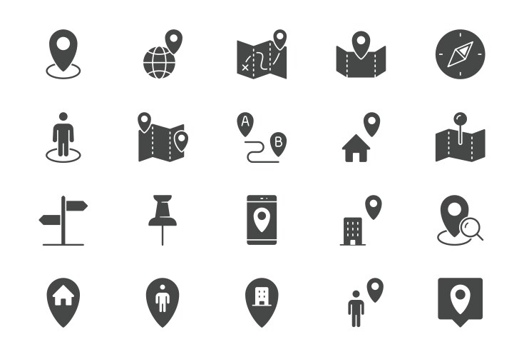 Map location icons collection symbol for apps Vector Image