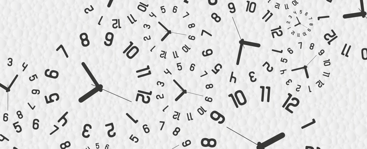 Time background with round wall clocks Royalty Free Vector