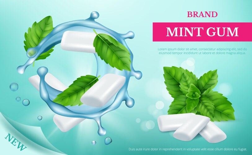 Chewing gum with fresh mint leaves Royalty Free Vector Image