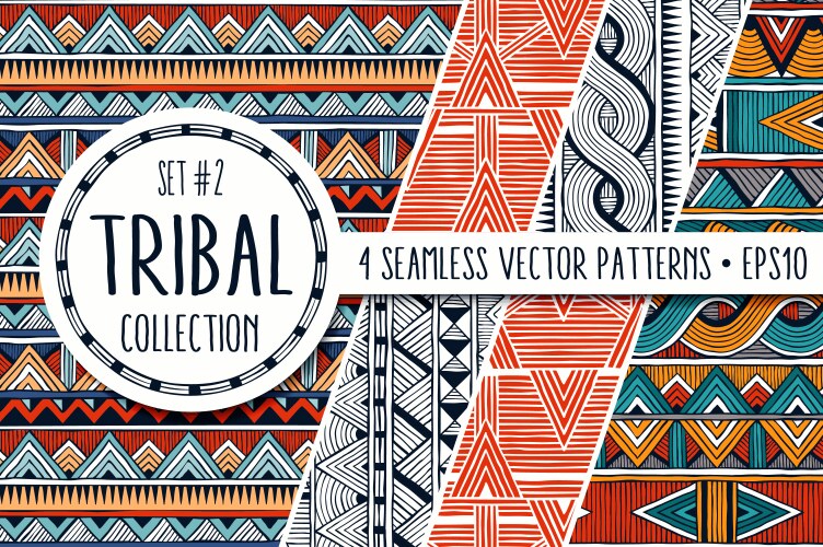 Set of 8 primitive geometric patterns tribal Vector Image