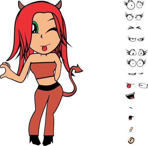Devil girl chibi cartoon expressions pack Vector Image