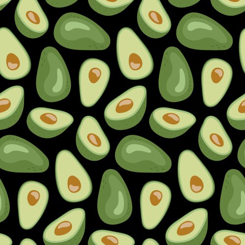Avocado Fruit Seamless Pattern On Black Background
