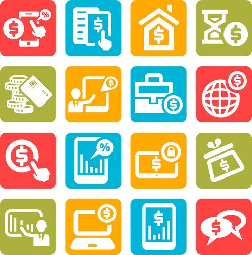 Big business and financial icons set Royalty Free Vector