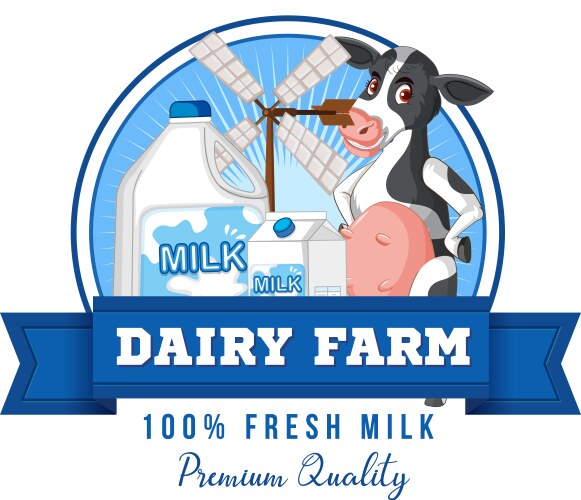 A cow with dairy farm label Royalty Free Vector Image