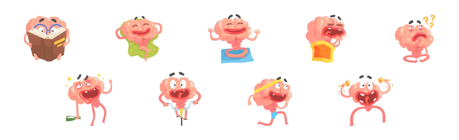 Funny brain character engaged in different Vector Image