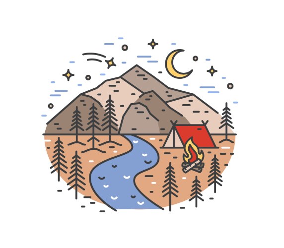 Camping frame design with campfire watercolor Vector Image