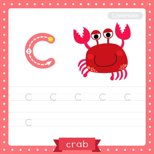 Letter c lowercase tracing practice worksheet Vector Image