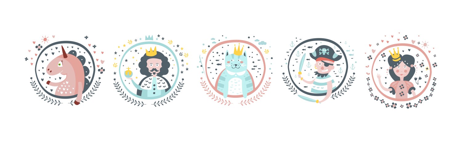 Cute fairytale round sticker with character Vector Image