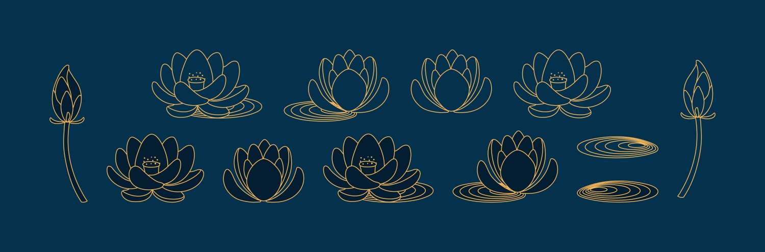 Lotus flowers line art design elements collection Vector Image