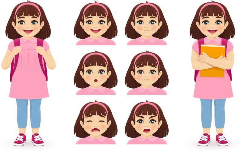 Girl emotions set Royalty Free Vector Image - VectorStock
