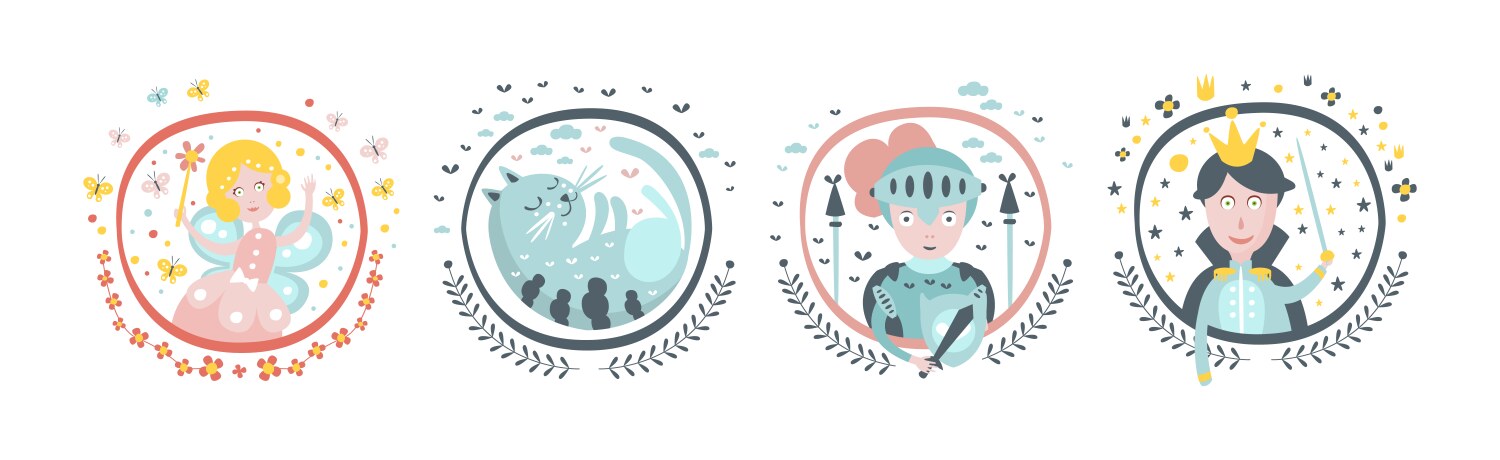 Cute fairytale round sticker with character Vector Image
