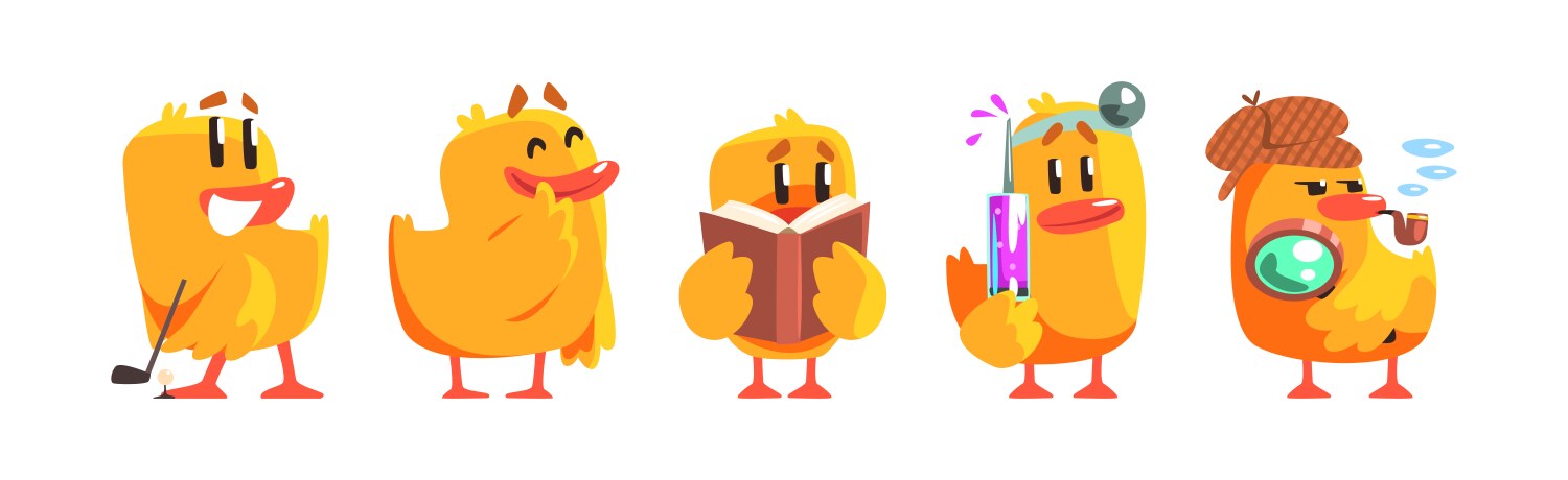 Funny chick character in different activity Vector Image