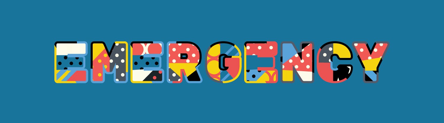 Emergency word concept background logo Royalty Free Vector