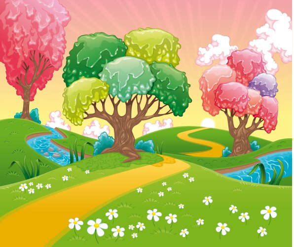 Forest land scape scene Royalty Free Vector Image