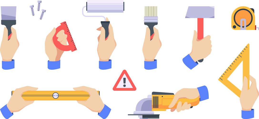 Hands holding construction tools Royalty Free Vector Image