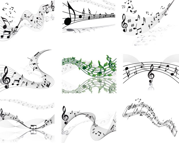 Abstract music staves with notes Royalty Free Vector Image
