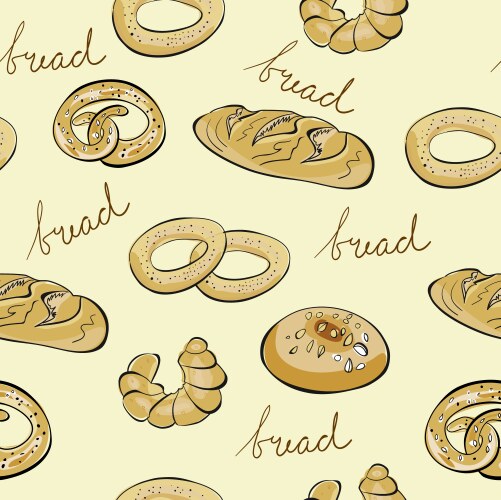 Hand drawn wheat and bread seamless pattern Vector Image