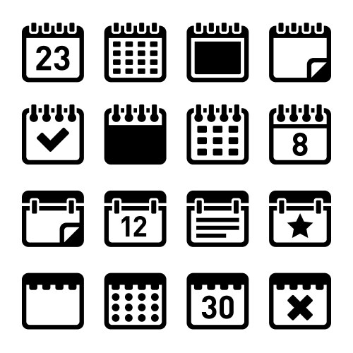 Calendar icons set with dates from 1 to 31 Vector Image