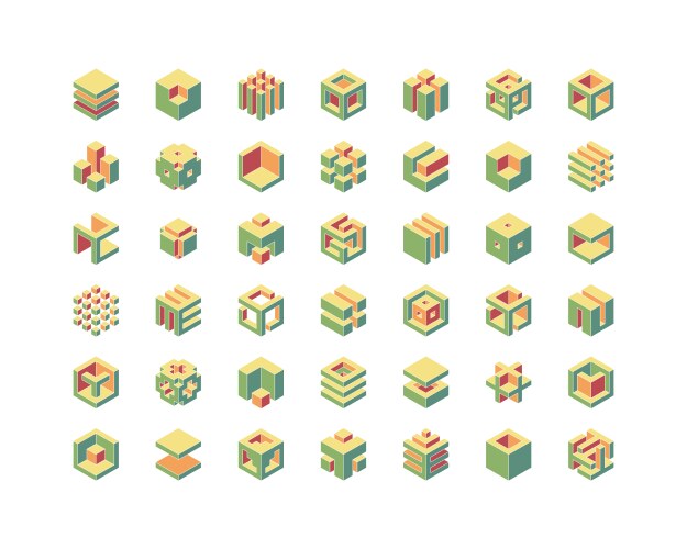 Cube logo geometric design set box logotype Vector Image