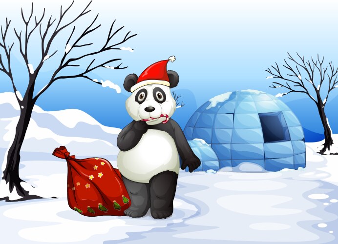 Cute winter panda bear Royalty Free Vector Image
