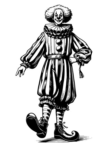 Full length clown dressed actor in makeup sketch Vector Image