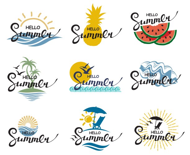 Hello summer doodle beach vacation stickers Vector Image