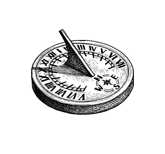 Sundial sun clock hand drawn Royalty Free Vector Image