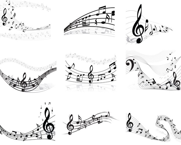 Abstract music staves with notes Royalty Free Vector Image