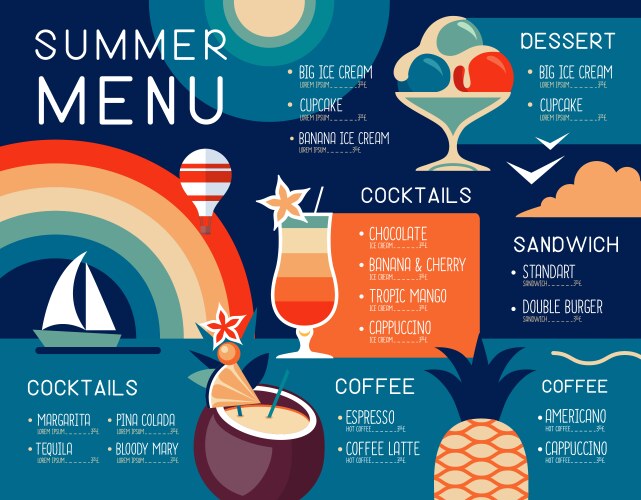 Retro summer restaurant menu design with ice cream