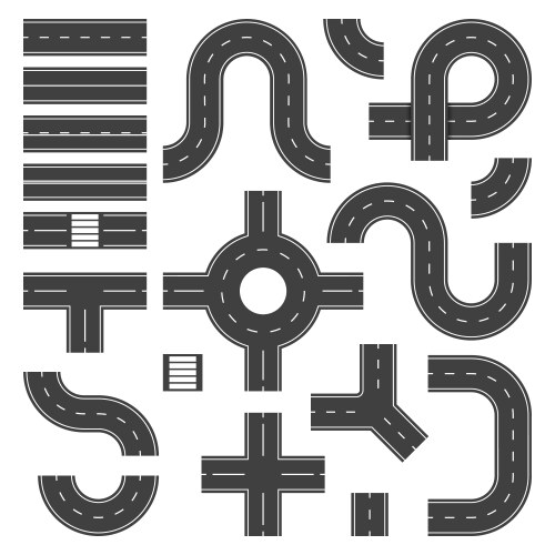 Set of roads top view elements Royalty Free Vector Image