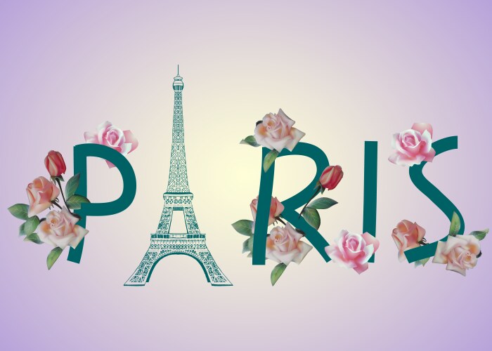 Eiffel tower with watercolor flowers Royalty Free Vector