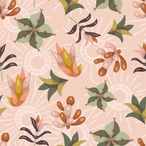 Seamless flowers and succulents Royalty Free Vector Image