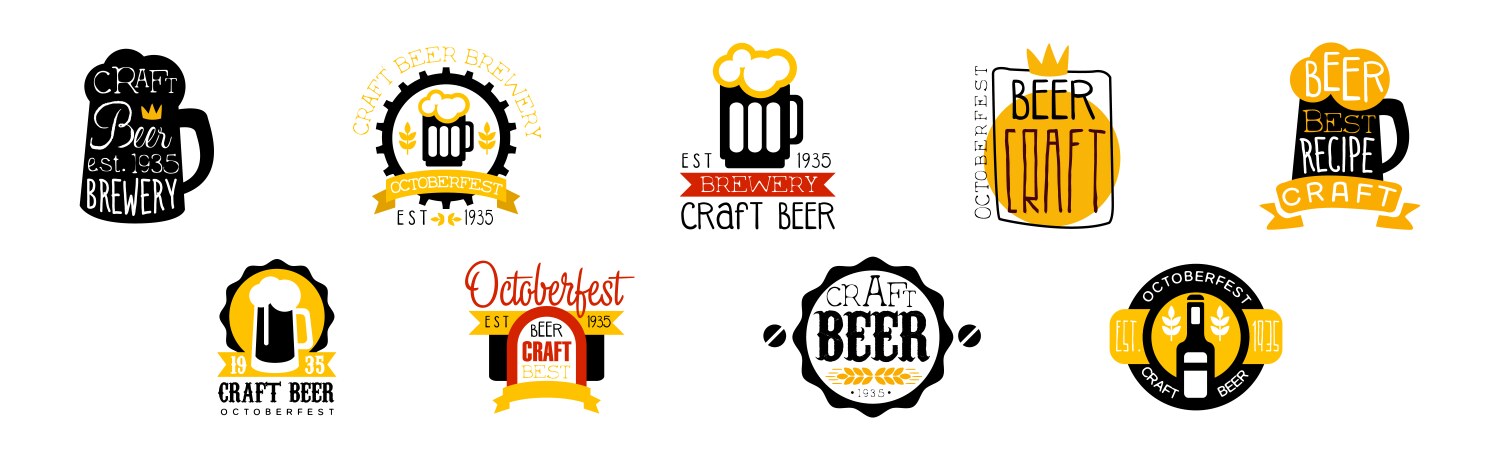 Craft beer brewery label design and emblem Vector Image