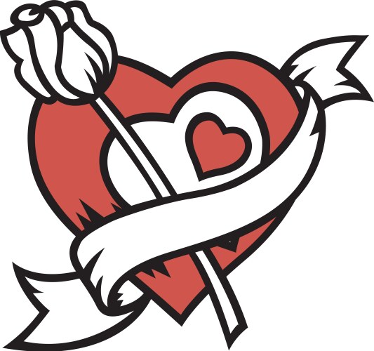 Heart rose ribbon emblem Royalty Free Vector Image