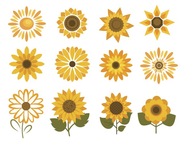 Sunflower cartoon icons set Royalty Free Vector Image