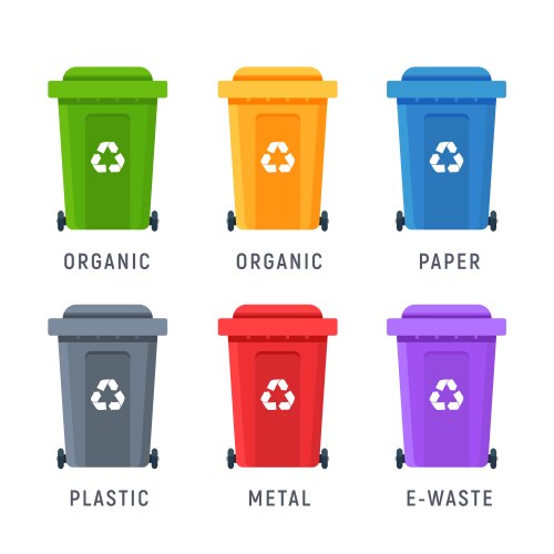 Trash in garbage cans with sorted icons Royalty Free Vector