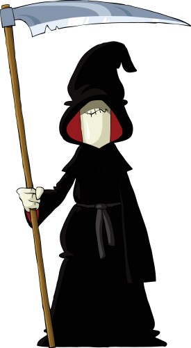 Four grim reaper poses holding scythes posing Vector Image