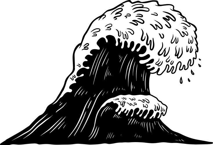 Ocean waves engraving Royalty Free Vector Image