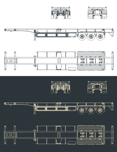 Lowboy trailer isometric blueprints Royalty Free Vector