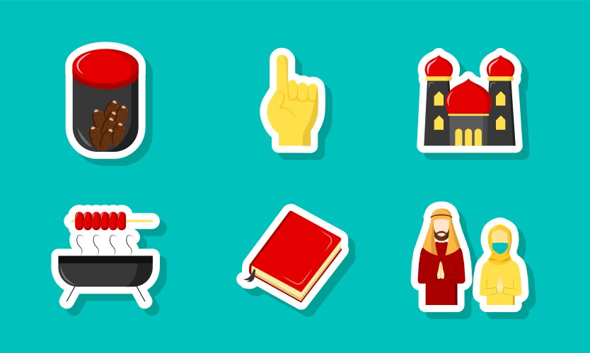 Islamic icon stickers set design Royalty Free Vector Image