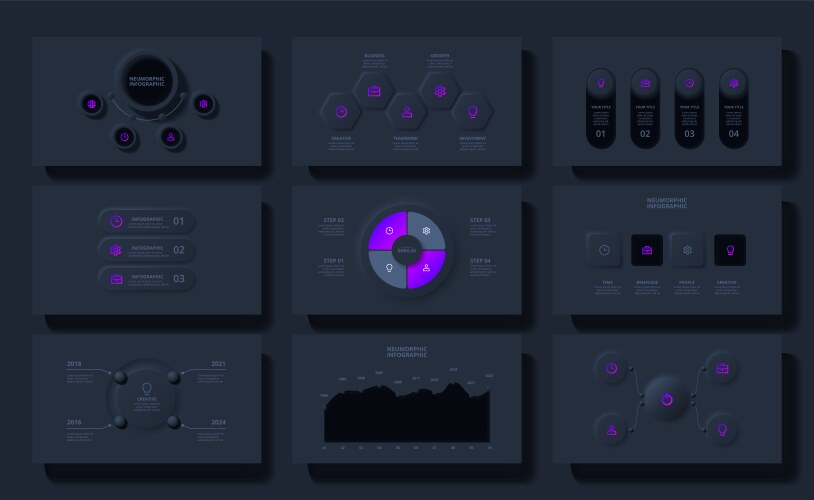 Neumorphism infographics elements set with 3 4 Vector Image