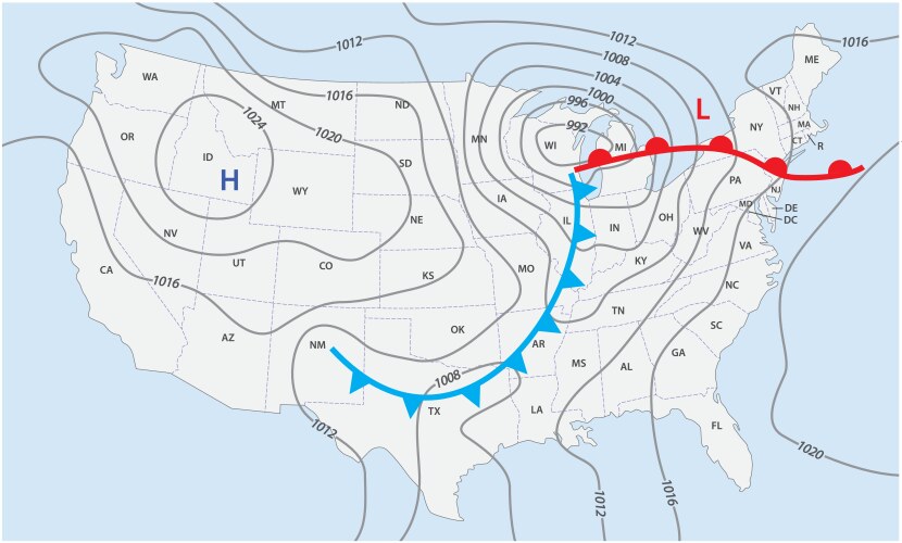 Male weather forecaster showing precipitation Vector Image
