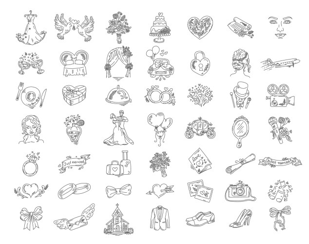 Collection of beautiful thin line style wed Vector Image