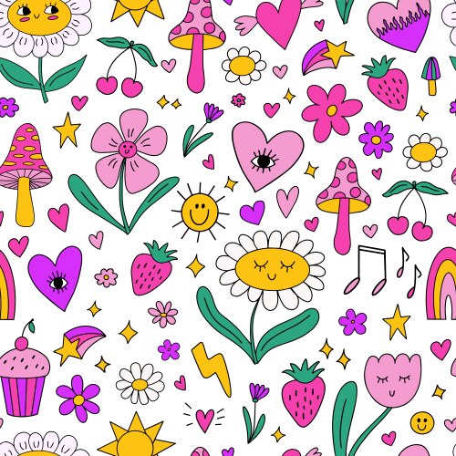 Cute seamless pattern background with smiling Vector Image