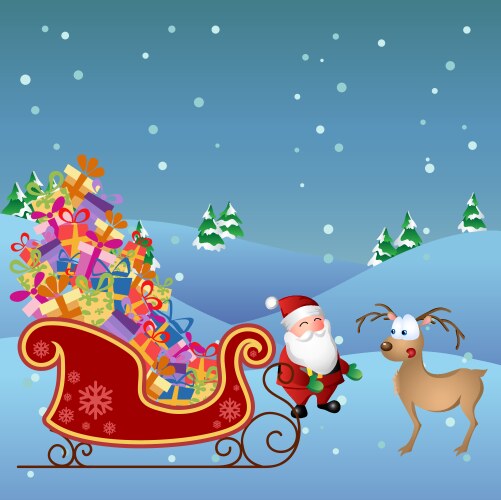 Happy santa in his christmas sled being pulled Vector Image